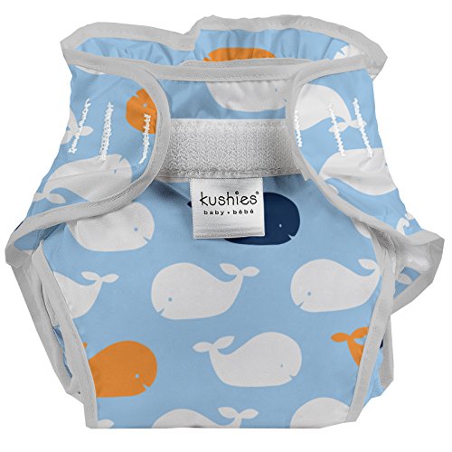 Kushies Baby Infant Waterproof Diaper Wrap, Blue Whales