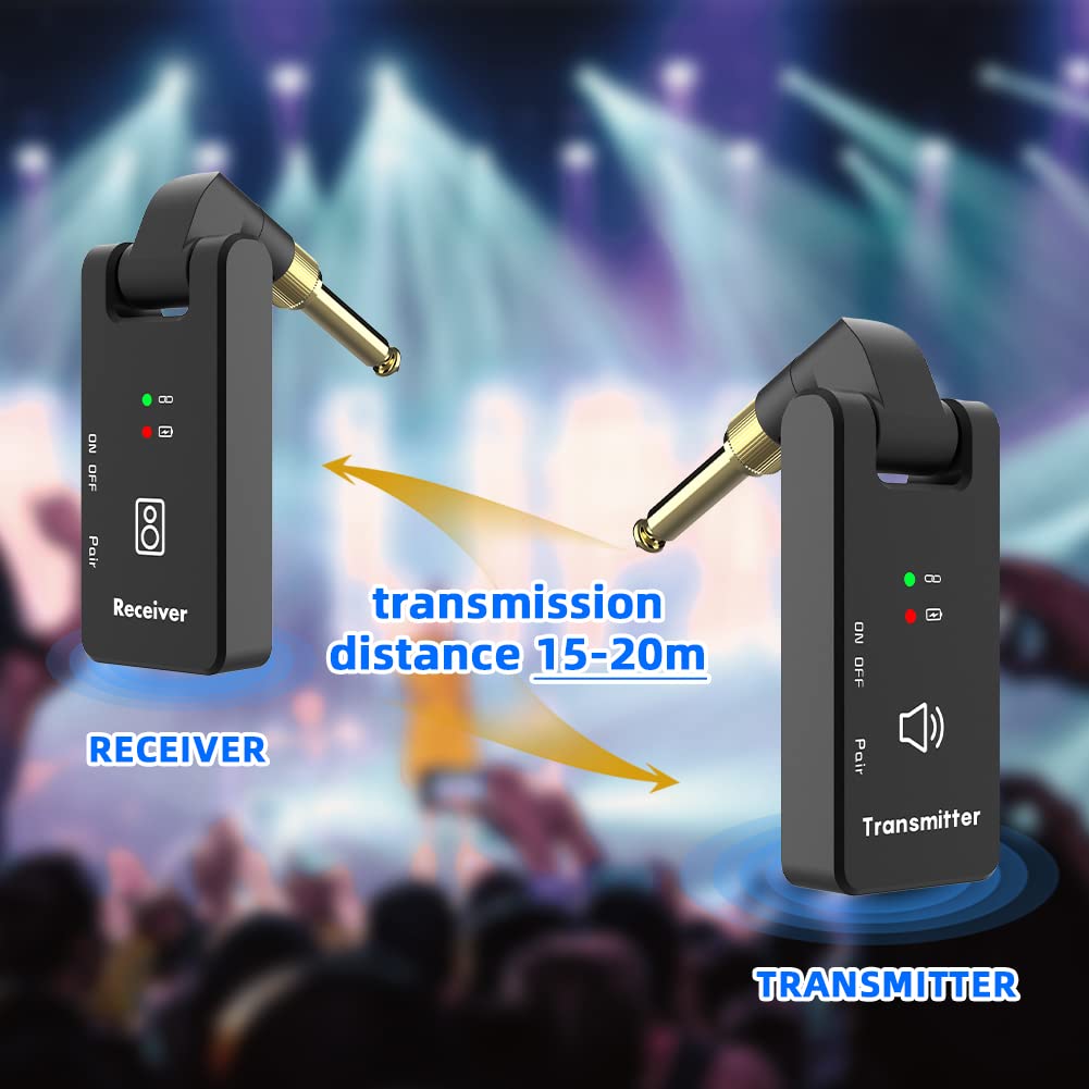 AITONE Wireless Guitar System 2.4Ghz Transmitter Receiver 4 Channels with Audio Adapter and Recharging Case for Guitar Bass Active & Passive Pickups Music Instruments