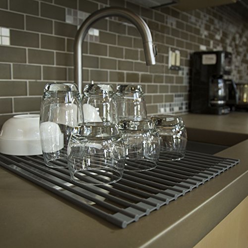 Domestic Corner - Over-The-Sink Dish Drying Rack - Roll Up Dish Drying Rack, Perfect for Cleaning & Drying Plates, Cups, Pots, Pan and Produce - Red