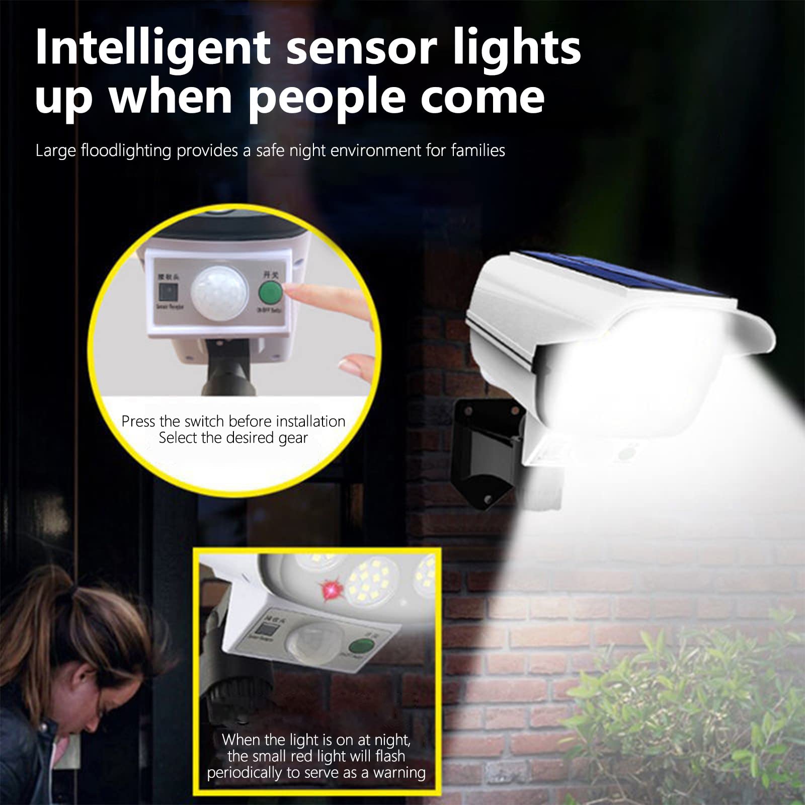 Amikadom #3w9r9Z Solar Street Light, Ip66 Waterproof Outdoor Solar Powered Lights Dusk to Da-Wn with Motion Sensor Led Security Flo-Od