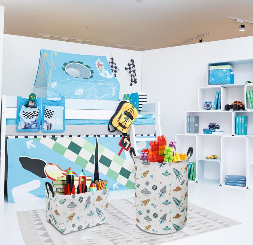 HKEC 19.7’’ Waterproof Foldable Laundry Basket,Baby Nursery Hamper,Dirty Clothes Hamper for Boys and Girls,Kids Toys/Books Bins, Gift Baskets, Room Decor(Spacecraft)