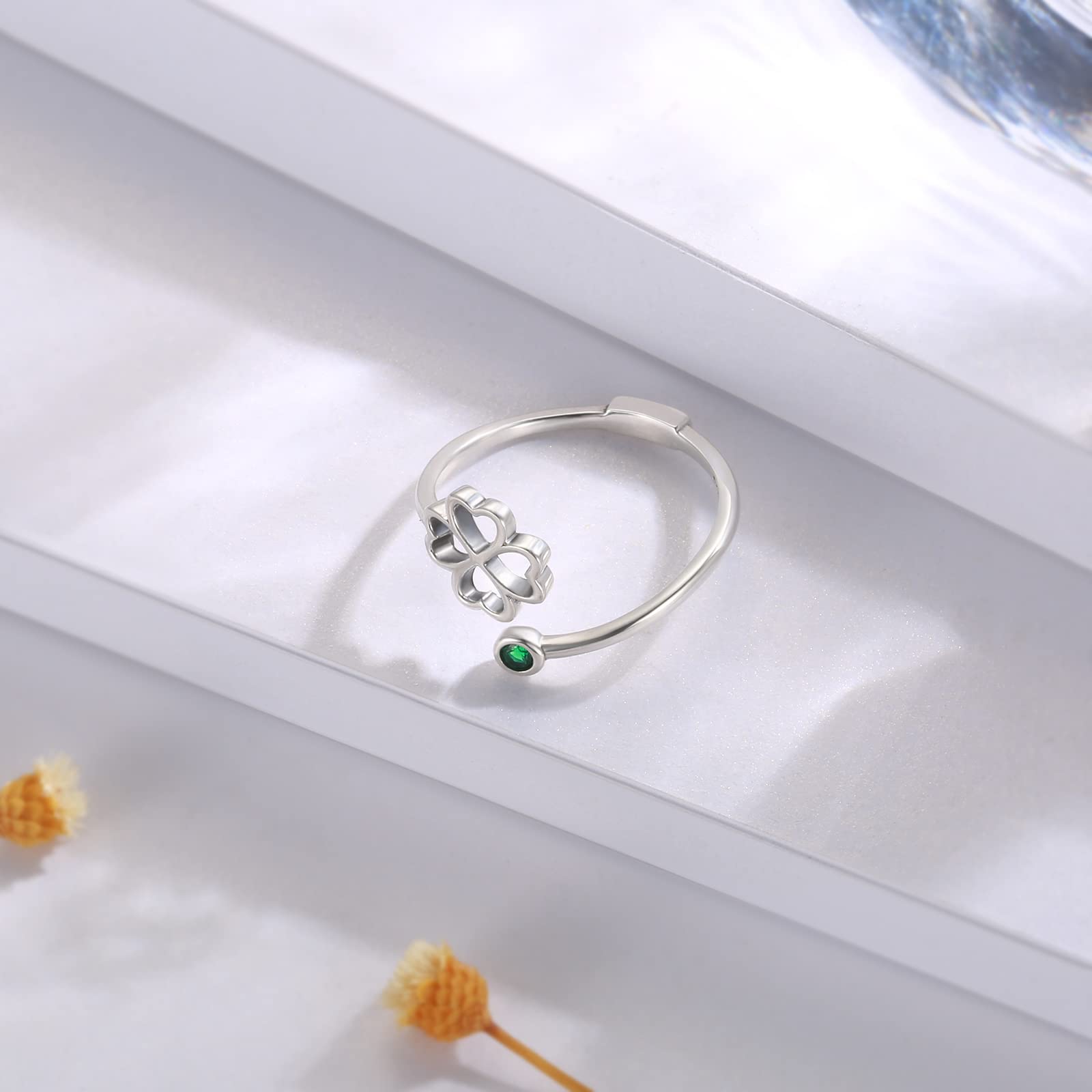 925 Sterling Silver Clover Stud Earrings Shamrock Irish Ear Studs St Patricks Day Jewelry Gifts for Girls Women (Ring)