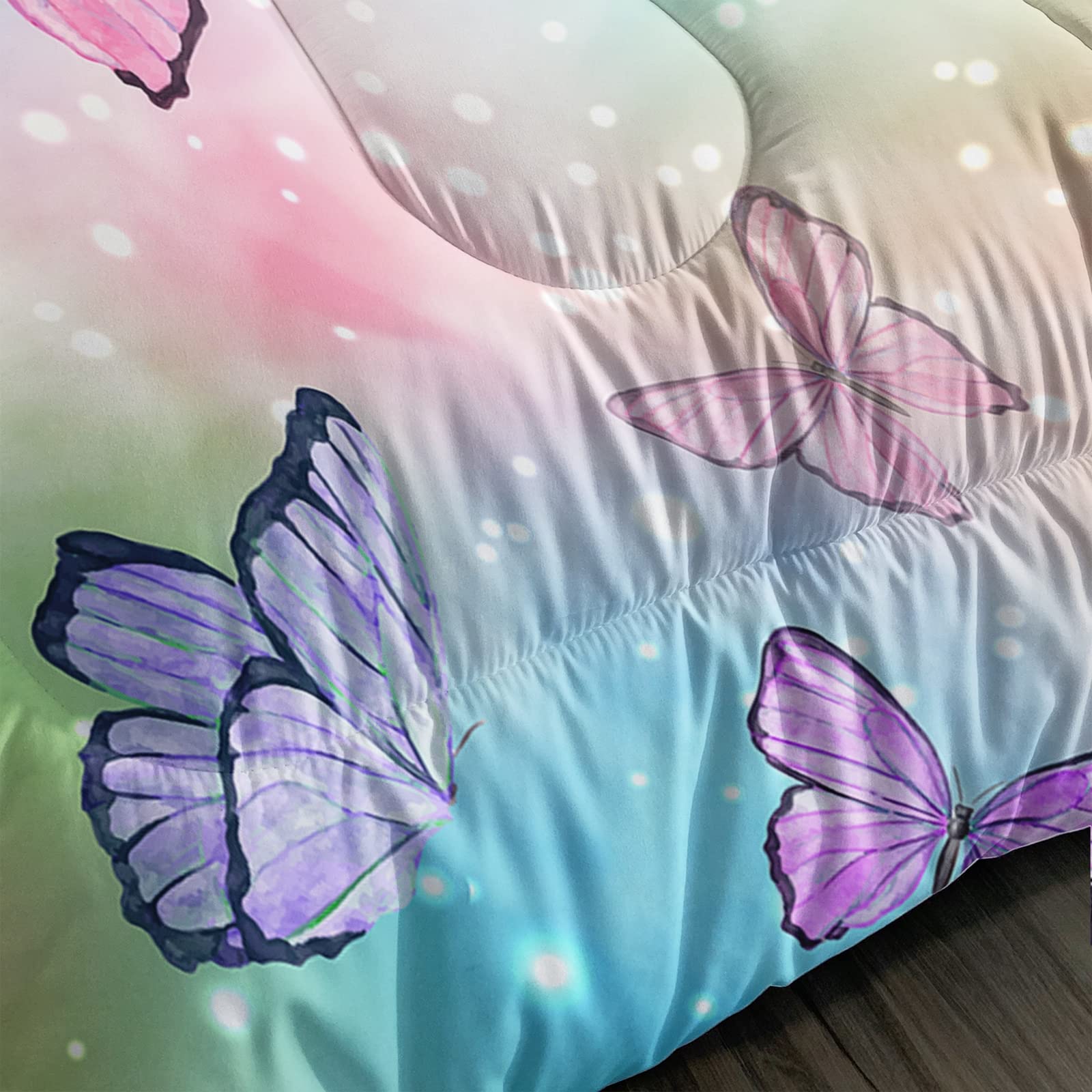 BailiPromise Colorful Butterfly Comforter Set Twin Tie Dye Butterfly Bedding Set for Girls Kids Rainbow Bed Set 1 Comforter and 2 Pillowcases Ultra-Soft Lightweight