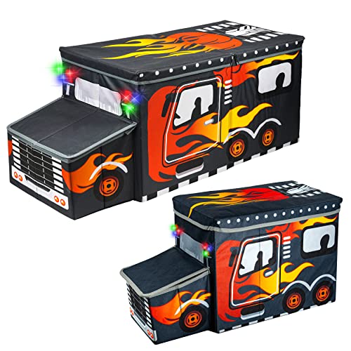 KAP Large Toy Box for boys with flip Lid & Lights up, Foldable Sturdy Toy Storage Organizer Decorative Bins Baskets for Kids, Nursery, Closet, Bedroom, Playroom, 34.8" L x 13" W x 15.7" H
