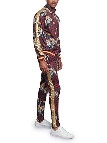 G-Style USA Men's Royal Floral Tiger Track Suit ST559 - Burgundy - 2X-Large