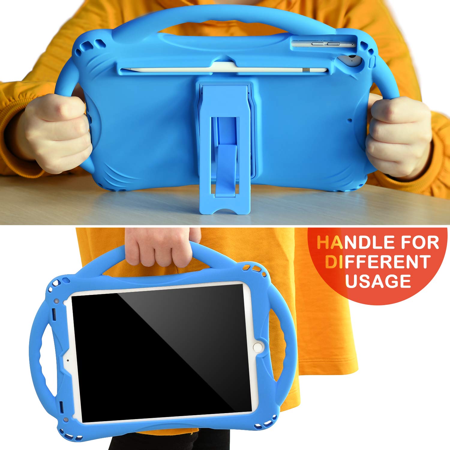TopEsct Kids Case for iPad Air 2, Shockproof Silicone Handle Stand Case Cover&(Tempered Glass Screen Protector) for iPad Air and iPad Pro 9.7 (Blue)