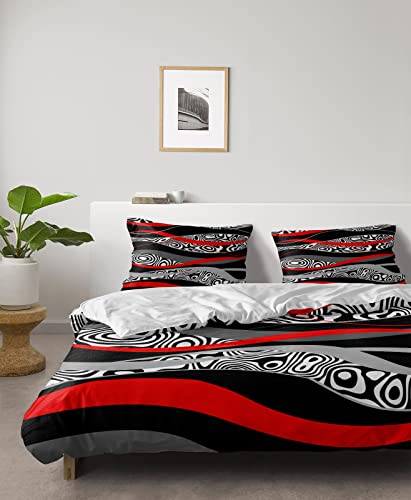 Duvet Cover Queen Size Bedding Set Geometry Abstract Red Black Stripe 4 Pieces Microfiber Comforter Cover Ultra Soft Duvet Covers Bed Sheet and Pillow Cases for Bedroom Zebra Animal Skin Texture