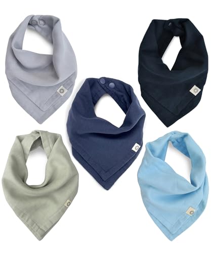 Indi Bandana Bibs for Boys & Girls, GOTS Certified Organic Bibs, 4-Way Reversible Baby Drool Bibs, 100% Organic Cotton Muslin Bibs 5-Pk