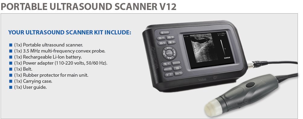 Portable Ultrasound Scanner Veterinary Pregnancy V12 with 3.5 MHz Convex Probe for Sheep, Dog, Cat and Pig.