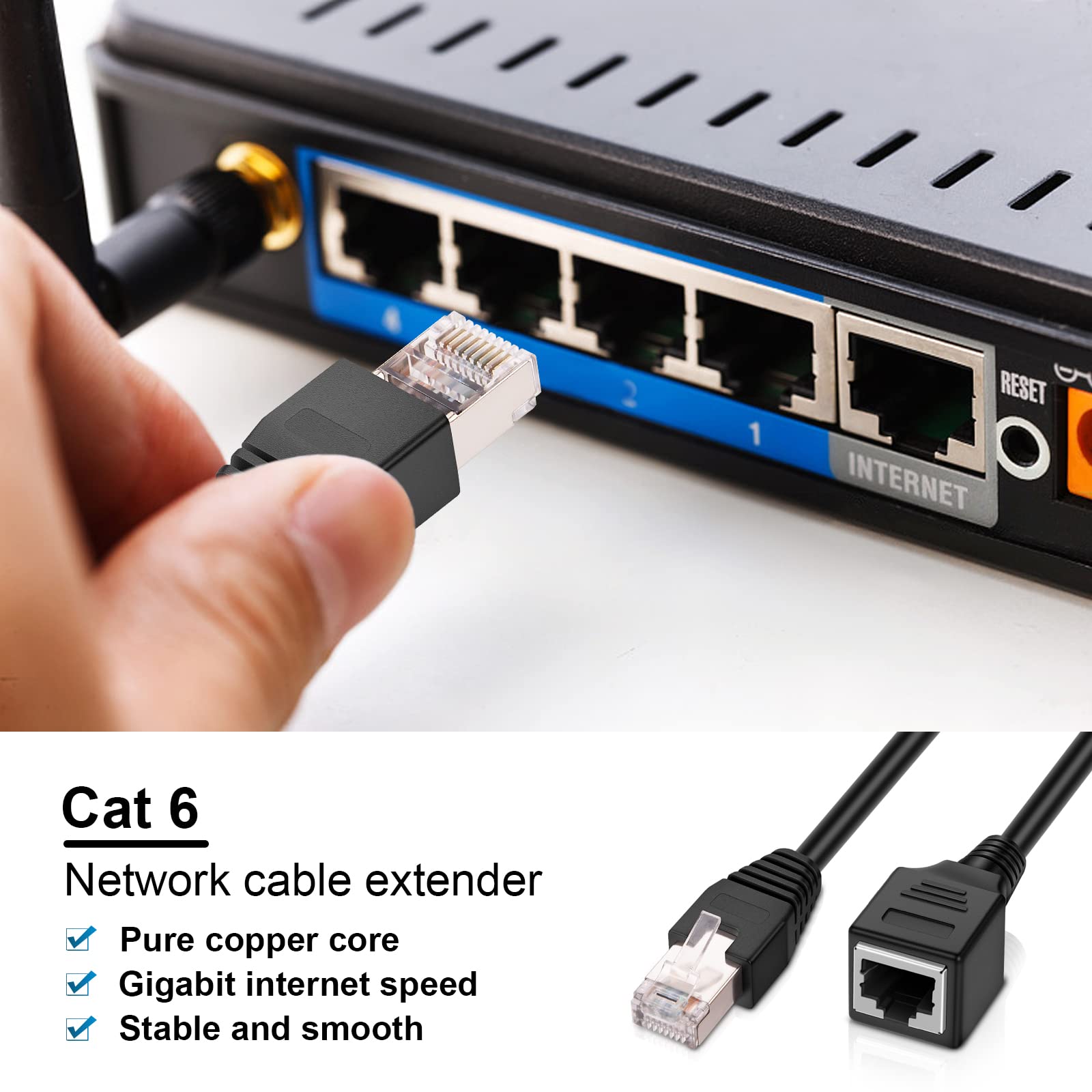 iGreely Ethernet Extension Cable 2Pack Ethernet LAN Male to Female Network Cable RJ45 Cat6 Extension Patch Cable Extender Cord 1FT/30CM CAT6