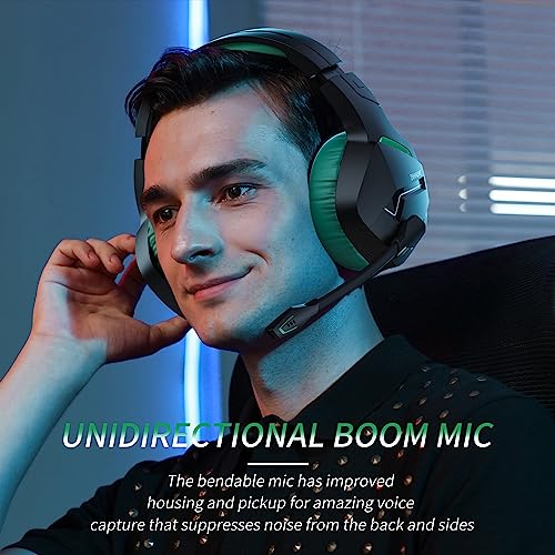 BINNUNE Wireless Gaming Headset with Microphone for PC PS5 PS4, 2.4GHz Low Latency, Bluetooth 5.0 USB Gamer Headphones with Mic for Laptop Computer