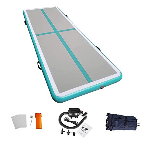86 York 10ft Inflatable Gymnastics Air Tumble Mat Track Tumbling Mat with Electric Pump for Home Use/Training/Cheer leading/Beach/Park Water/Parkour Light Green
