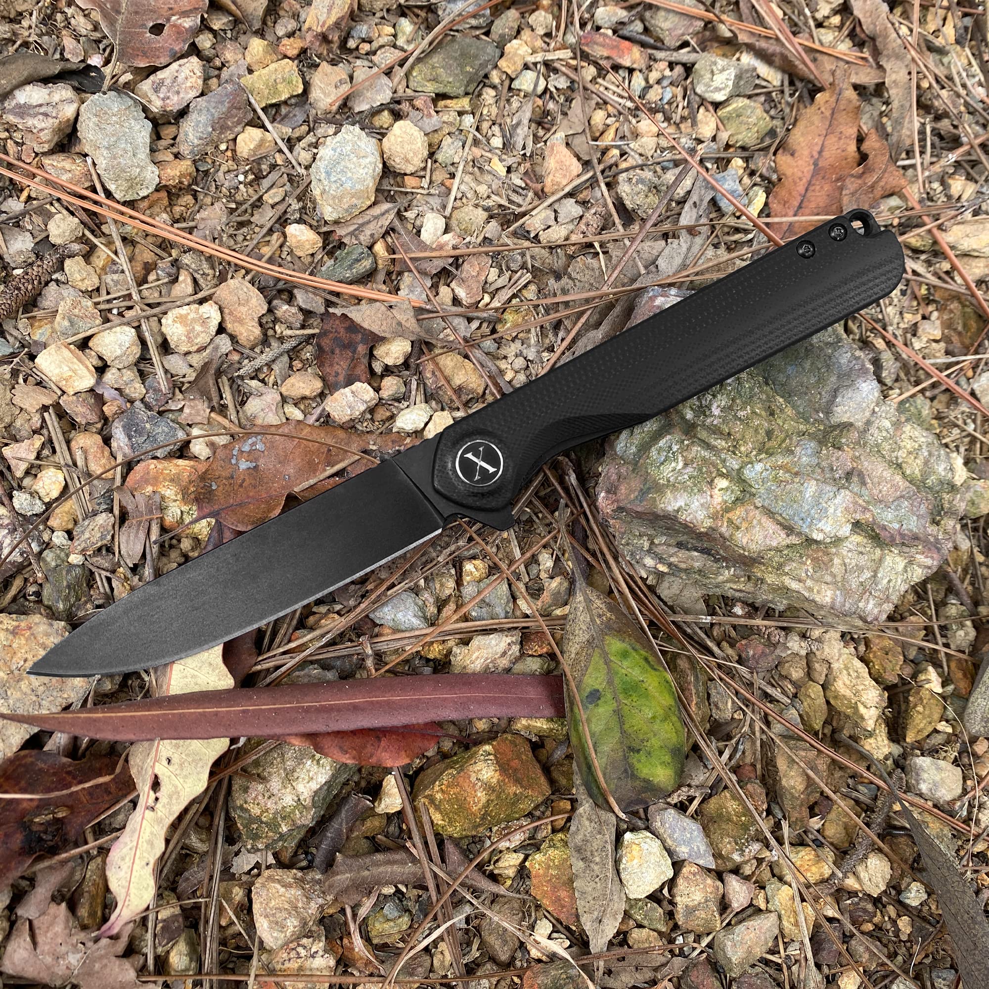 XIPHIAS Flipper Folding Pocket knife, D2 Blade G10 Handle XBJ2201 (Black)