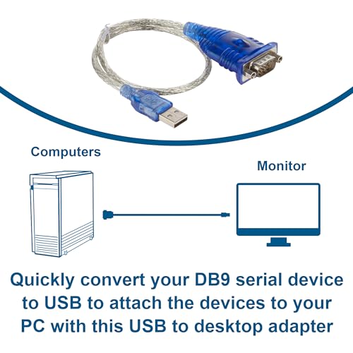 C2G Legrand USB to DB9 Serial Adapter Cable, Adapter Cable, USB to Desktop Adapter, 1.5 Foot Adapter Cord, Gray, 1 Count, C2G 26886