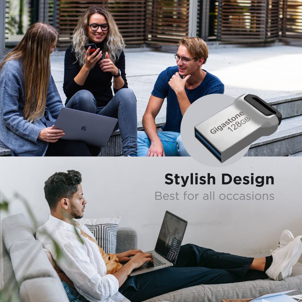 GIGASTONE Z90 128GB USB 3.2 Gen1 Flash Drive, Mini Fit Metal Waterproof Compact Pen Drive, Reliable Performance Thumb Drive, USB 2.0 / USB 3.0 / USB 3.1 Interface Compatible