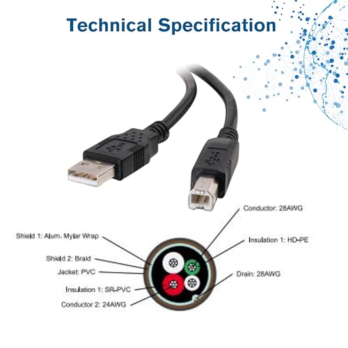 C2G USB Cable, USB 2.0 Cable, USB A to B Cable, 9.84 Feet (3 Meters), Black, Cables to Go 28103