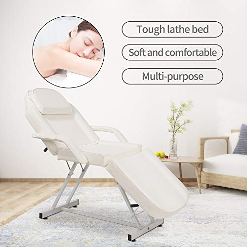 Lovpear Adjustable Massage Bed Waxing Table for Profeesioanl Tattoo Chair Eyelash Chair Salon Spa Equipment(White)