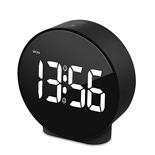 Deeyaple Small Digital Alarm Clock LED Desk Travel Electronic Clock Dual Alarm Snooze Dimmable Day Set 12/24H Week Display 4inch Black (No Battery&Adapter)