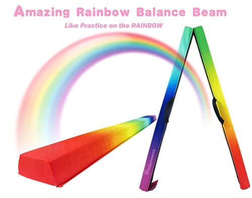 PreGymnastic Folding Balance Beam 8FT/9.5FT -Extra-Firm Suede Cover with Shinning Sticker and Carry Bag for Home/School/Club/Travel