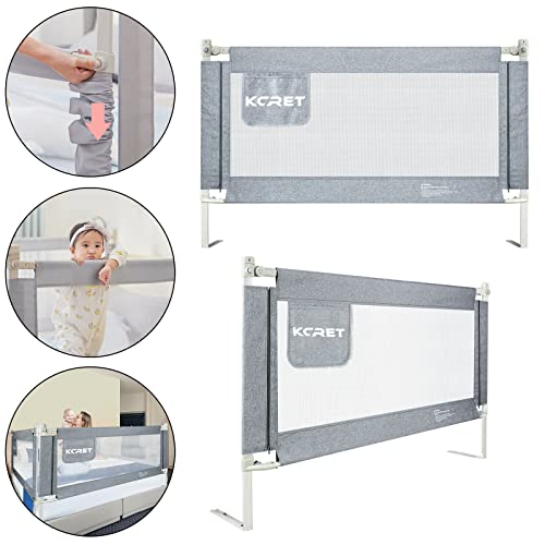 KCRET Bed Rail for Toddlers,Upgraded Infants Safety Bed Guardrail with Breathable Fabric for Twin, Double, Full-Size Queen & King Mattress (78.7“×30”, Gray)