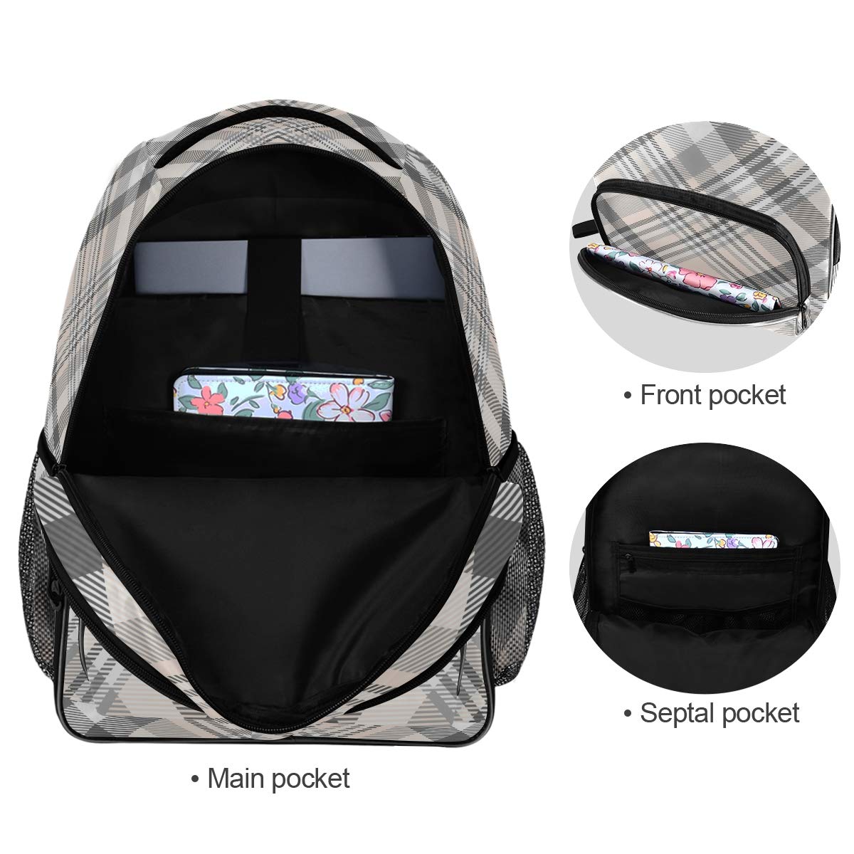 ALAZA Plaid in Pink Gray and White Travel Laptop Backpack Gifts for Men Women Fits 15.6 Inch Notebook