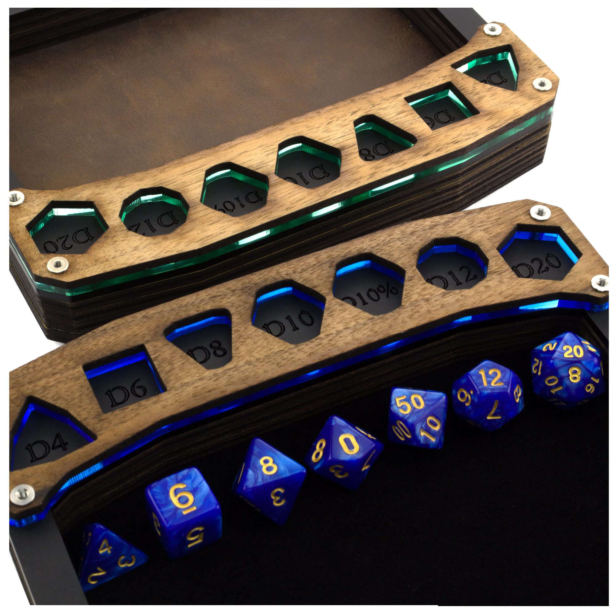 C4Labs Mini Display Dice Tray with Genuine Walnut Top β Rustic Vegan Leather, Teal