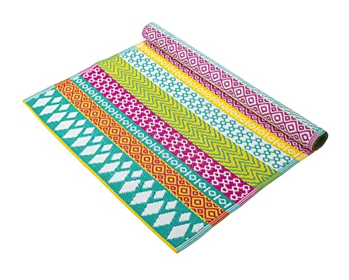 Talking Tables Colorful Waterproof Outdoor Rug - Plastic, Lightweight & Non Slip Mat with Geometric Pattern - for Garden, Patio, Decking, Bathroom, Utility, Picnic 47" x 70"