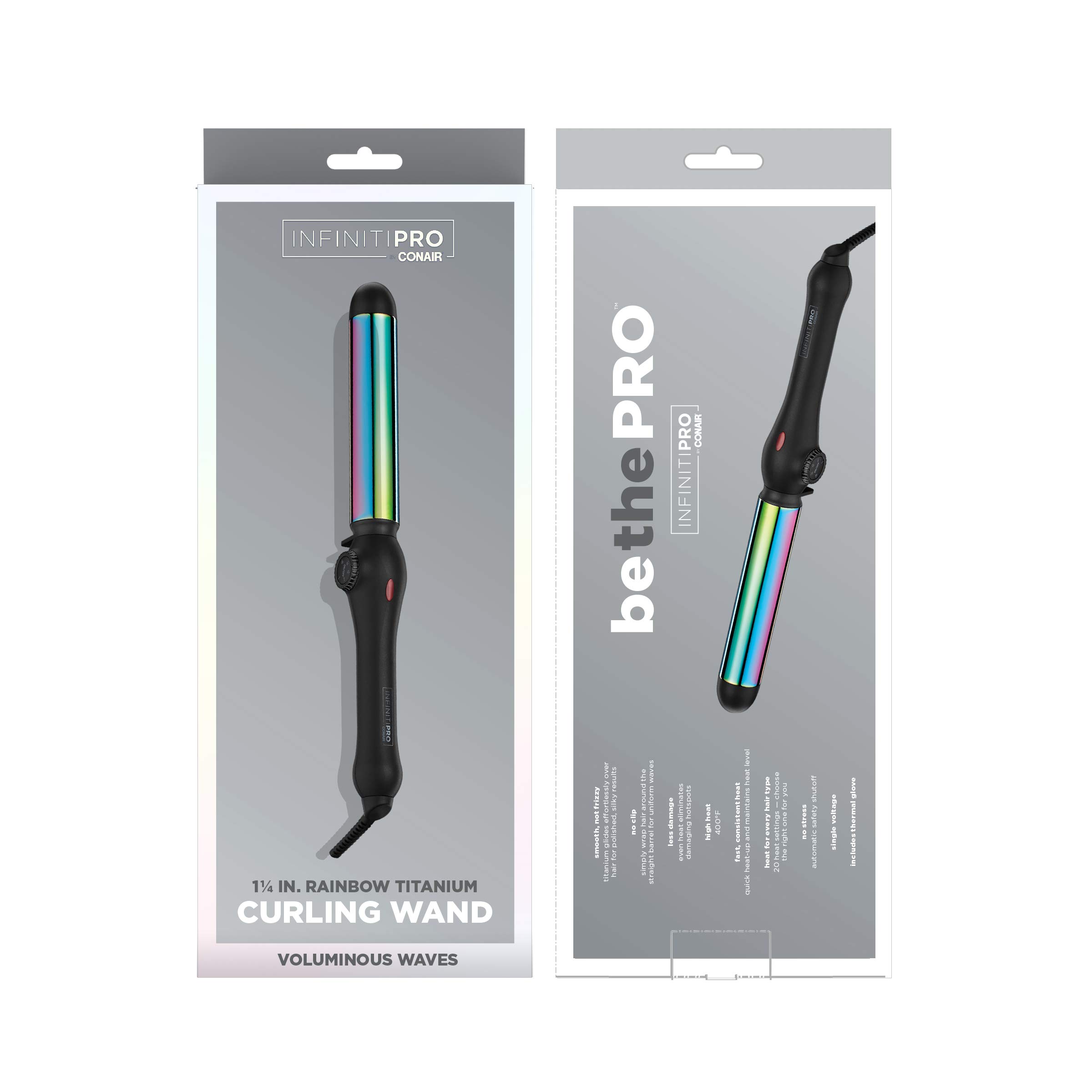 INFINITIPRO BY CONAIR Rainbow Titanium 1 1/4-inch Curling Wand, Straight wand produces flawless waves