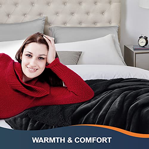 Walensee Sherpa Fleece Blanket (Twin Size 60βx80β Black) Plush Throw Fuzzy Super Soft Reversible Microfiber Flannel Blankets for Couch, Bed, Sofa Ultra Luxurious Warm and Cozy for All Seasons