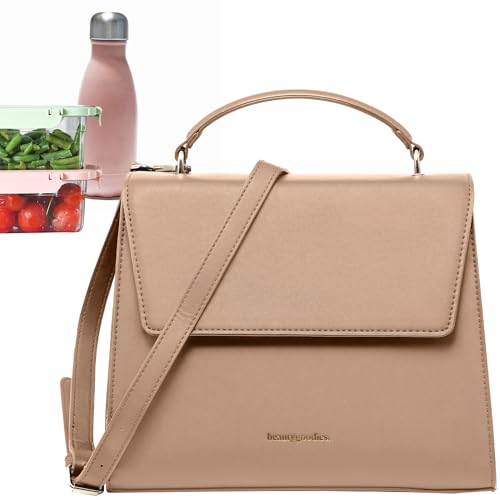 BeautyGoodies Lunch Bag Women Insulated Lunch Bag Purse, Medium Tan Leather Lunch Bag for Women, Lunch Box Purse Modern, Stylish Lunch bag for Women, Cute Lunch bag Women for Work Designer
