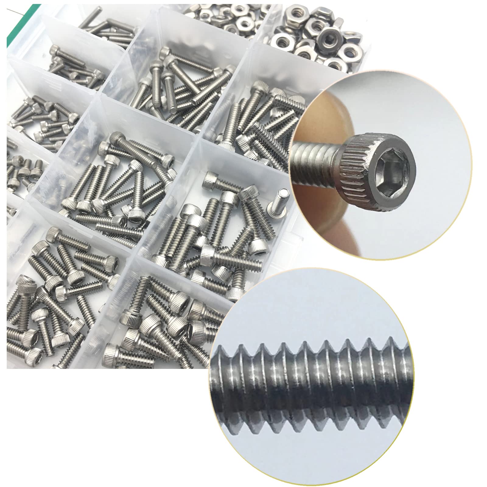 AJUER#0-80#2-56#4-40#6-32 UNC Stainless Steel Hex Socket Head Cap Screws Hex Nuts Assortment Kit