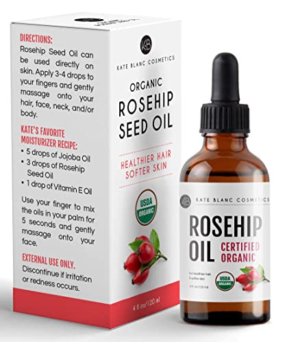 Kate Blanc Cosmetics Rosehip Oil for Face & Skin (4oz, Organic, Pure, Cold Pressed) Rosehip Seed Face Oil for Facial & Gua Sha Massage