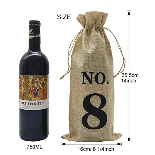 Shintop 10pcs Jute Wine Bags, 14 x 6 1/4 inches Hessian Numbered Wine Bottle Gift Bags with Drawstring for Blind Wine Tasting (Brown)
