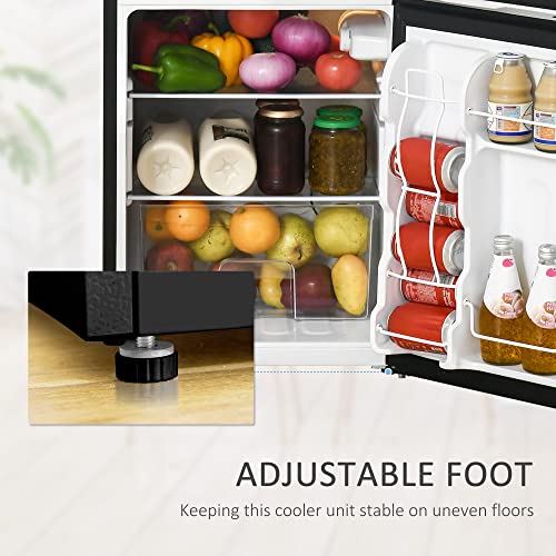 HOMCOM Double Door Mini Fridge with Freezer, 3.2 Cu.Ft Compact Refrigerator with Adjustable Shelf, Adjustable Thermostat and Reversible Door for Bedroom, Dorm, Home Office, Black