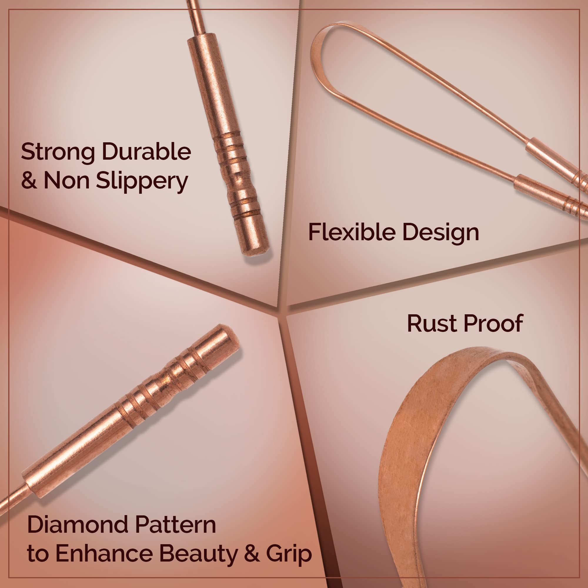 MasterMedi Tongue Scraper with Case Easy to Use Tongue Scraper for Adults, Tongue Cleaner for Oral Care & Hygiene (Copper Set of 2 (with Travel Case))