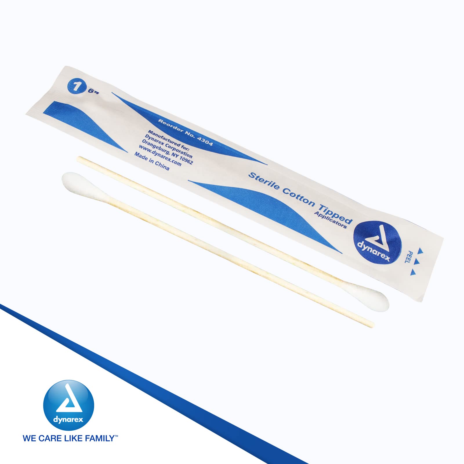 Dynarex 6-Inch Sterile Cotton Tipped Applicators - Single-Use Wooden Cotton Tip Applicators for Wound Care & Dressing, Hygiene, Makeup, Cleaning - 1 Box of 100 Pouches, 1 per Pouch