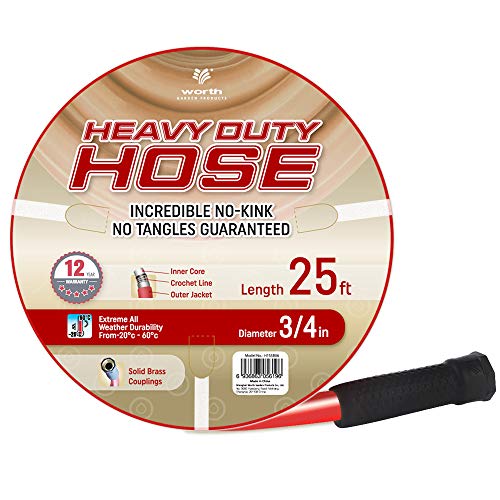 Solution4Patio Homes Garden Hose No Kink 3/4 in. x 25 ft. Red Water Hose, No Leaking, Heavy Duty, Brass Fittings 12 Year Warranty, No DOP, Environmental-Friendly