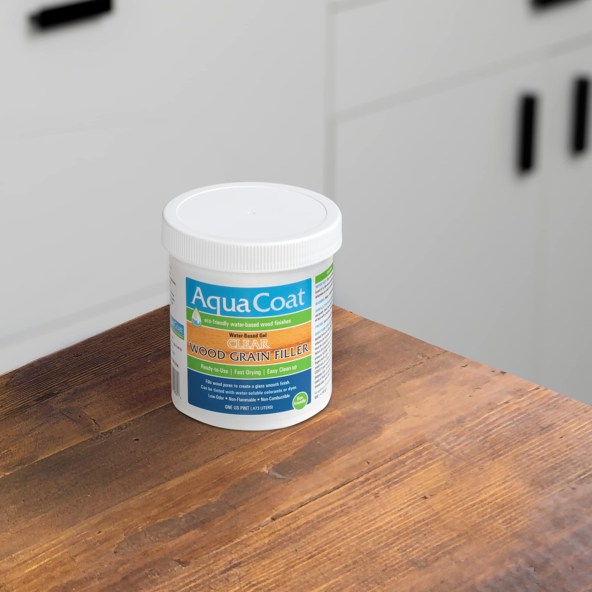 Aqua Coat Water Based Wood Grain Filler Gel, Fast Drying, Low Odor Clear Wood Filler, Non Toxic, Environmentally Safe. (Pint)