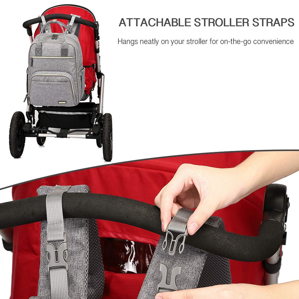 iniuniu Diaper Bag Backpack, Large Unisex Baby Bags Multifunction Travel Backpack for Mom and Dad with Changing Pad and Stroller Straps, Gray