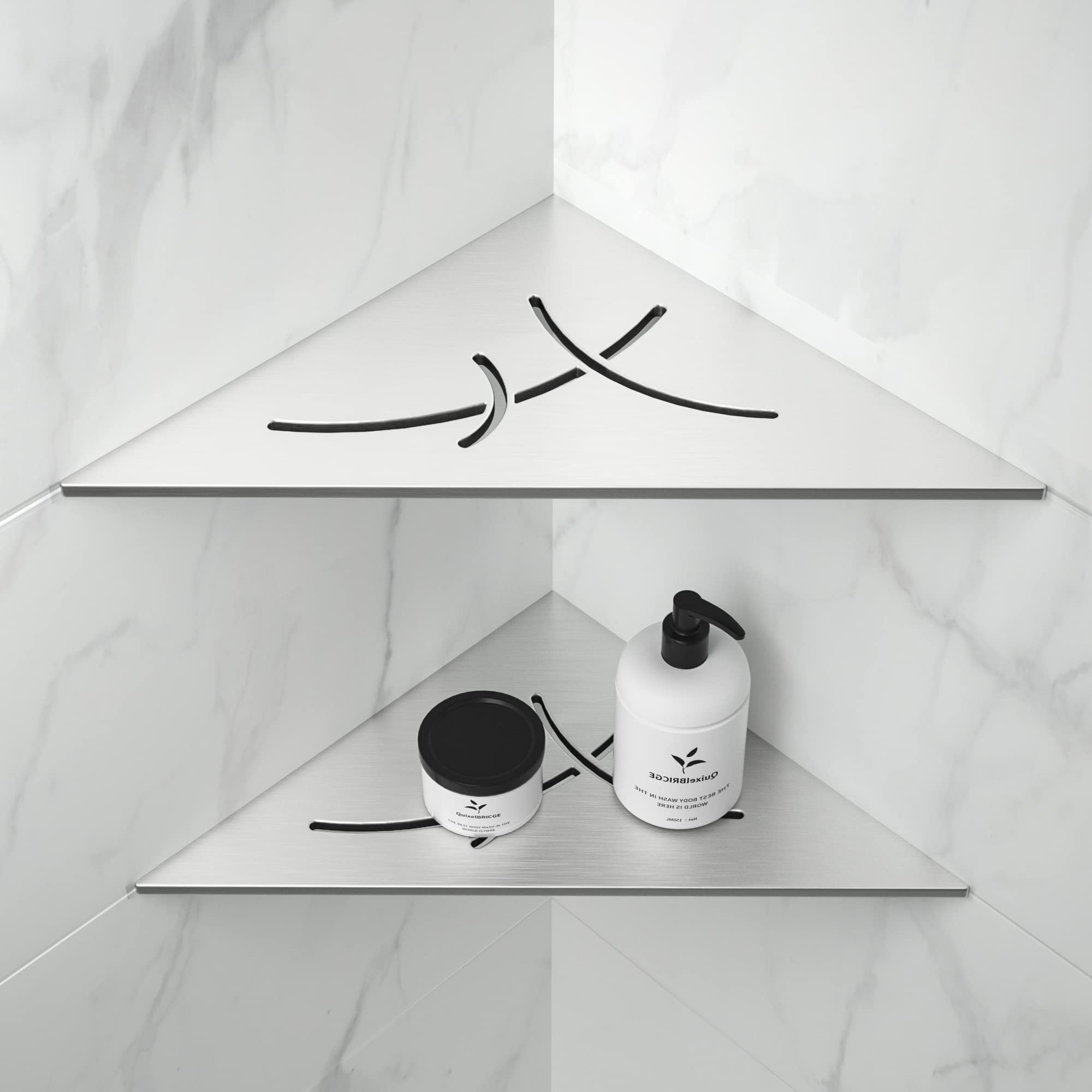 Bernkot Corner Shower Shelf 10" Brushed 304 Stainless Steel Recessed Triangular Corner Shelf Bathroom for Tiled Wall, No Drilling Needed