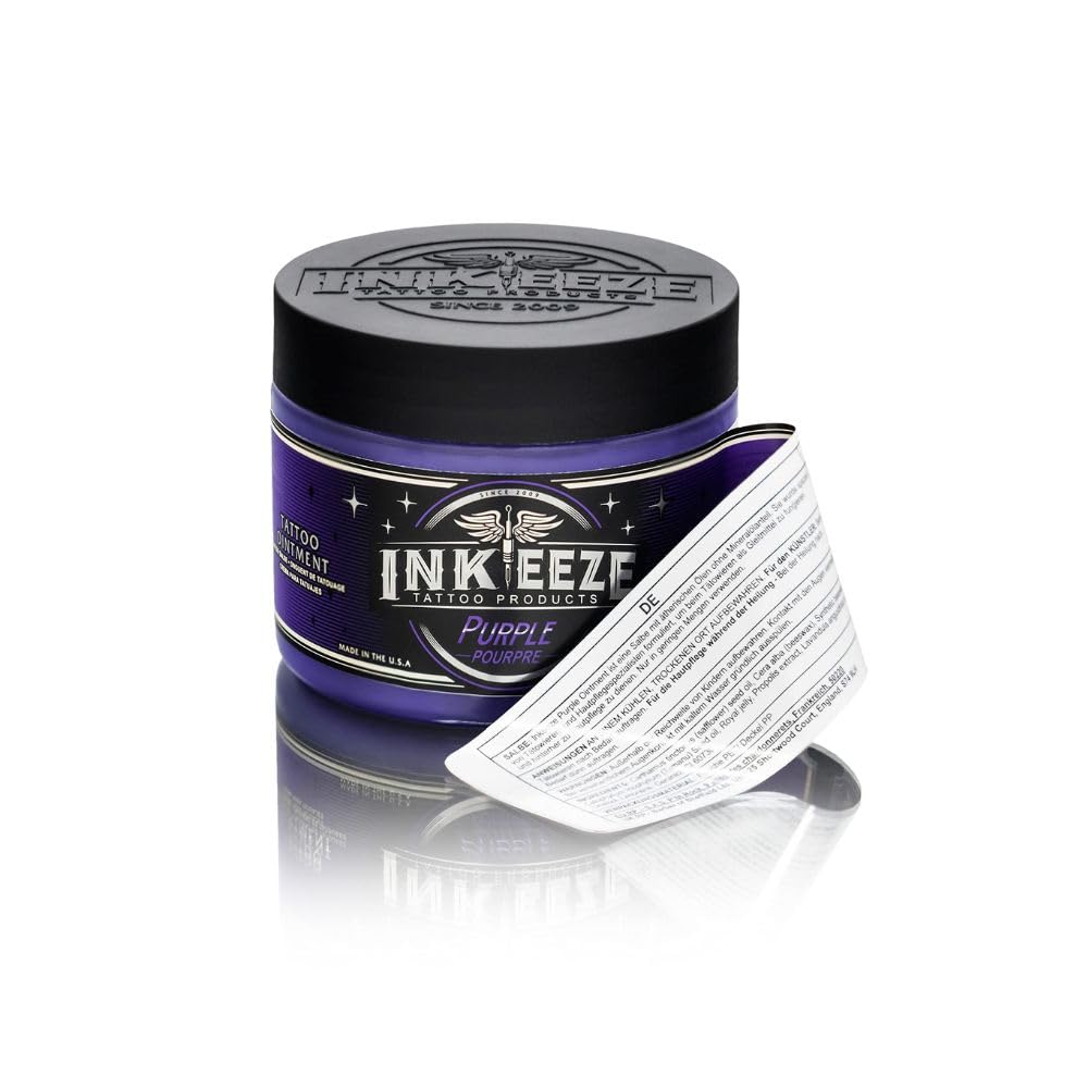 INK-EEZE Purple Tattoo Ointment for Artists and Aftercare, Essential Oils, Petroleum Free, Cruelty Free, Made in USA, Lavender, 6oz