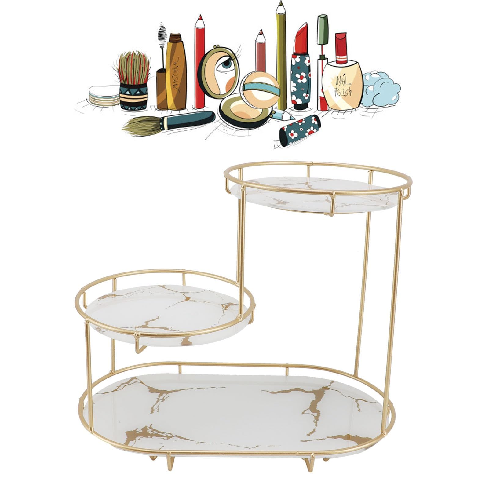 Bathroom Counter Organizer, Iron Glass 2 Tier Vanity Tray, Skincare Makeup Organizer Shelf, Vanity Organizer Bathroom Counter Shelf for Cosmetics, Toiletries, Lotions, Perfumes