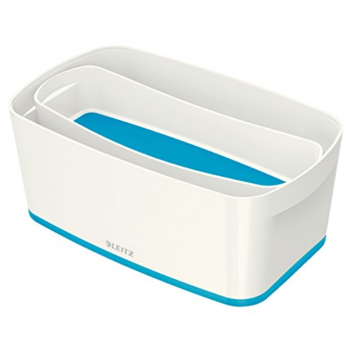 Leitz A5 MyBox Small with Lid, Storage Box for Home and Office, 5 L, High Gloss, Plastic, White/Blue Metallic;MyBox
