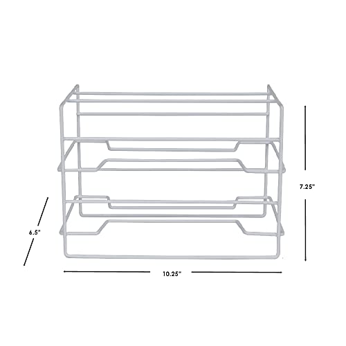 Home Basics 3 Tier Heavy Duty Kitchen Countertop or Cabinet Wrap Organizer for Food Wrap, Foil, Wax Parchment Paper, Plastic Bags White Finish