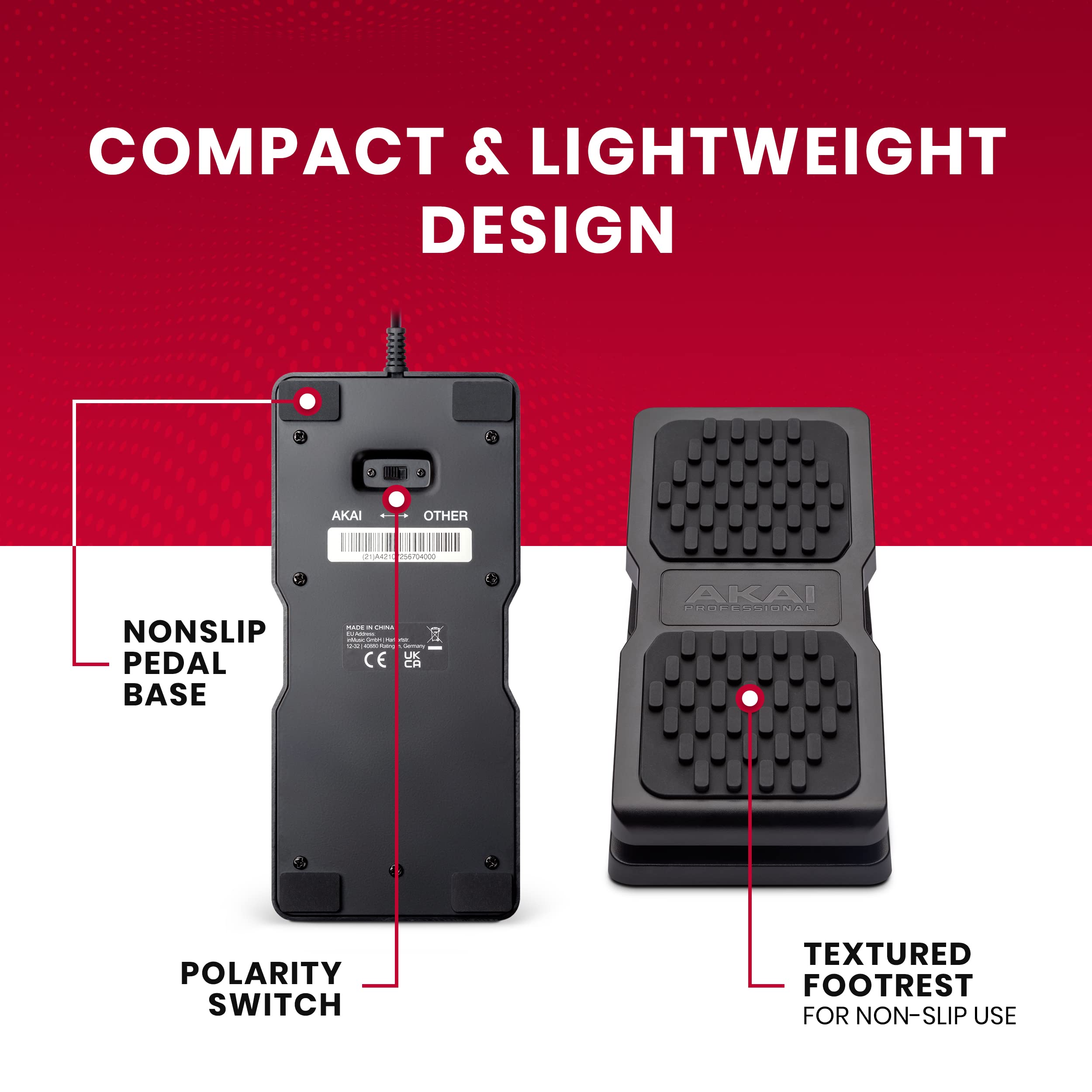 AKAI Professional Expression Pedal β Lightweight, Robust, Non Slip Pedal for MIDI Keyboard Controllers, Guitar Supported Effects, with 1.8m Cable