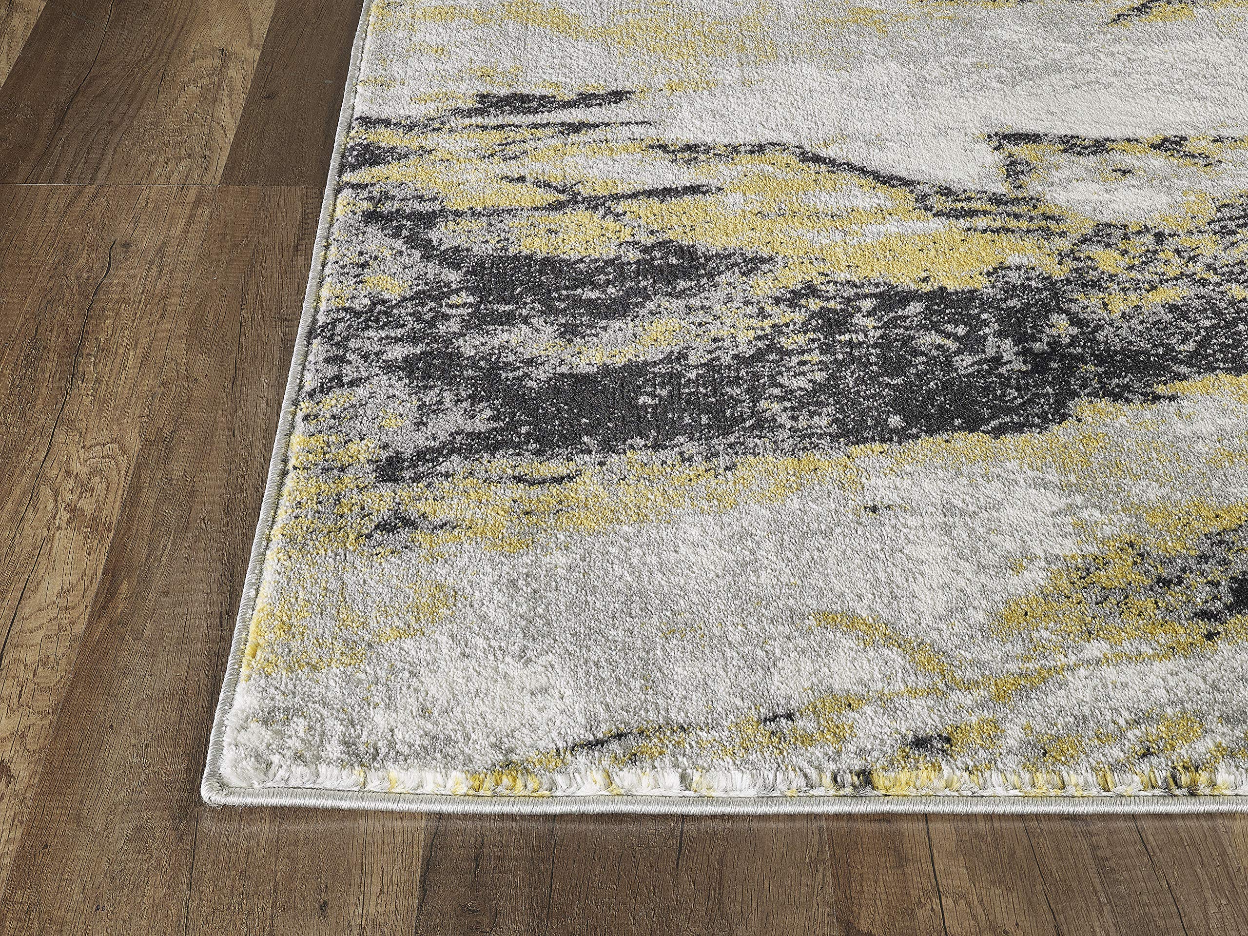 Abani Contemporary Abstract Turkish Area Rug, Laguna Collection Grey & Yellow Modern 3' x 5' Rectangle Accent Rugs
