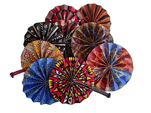 BKOFASHION African Handheld Fan - Handmade Round Folding Design - Unique Handheld Fan with Traditional African Fabric - Handcrafted Elegant African Round Fan - Handheld Fan (Design 9)
