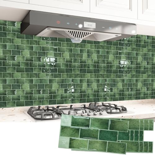 Art3d 20-Pack Kitchen Backsplash Tile Peel and Stick, Vinyl Stick On Subway Tile for Bathroom Laundry Room RV Stove, 12" x 6" Green