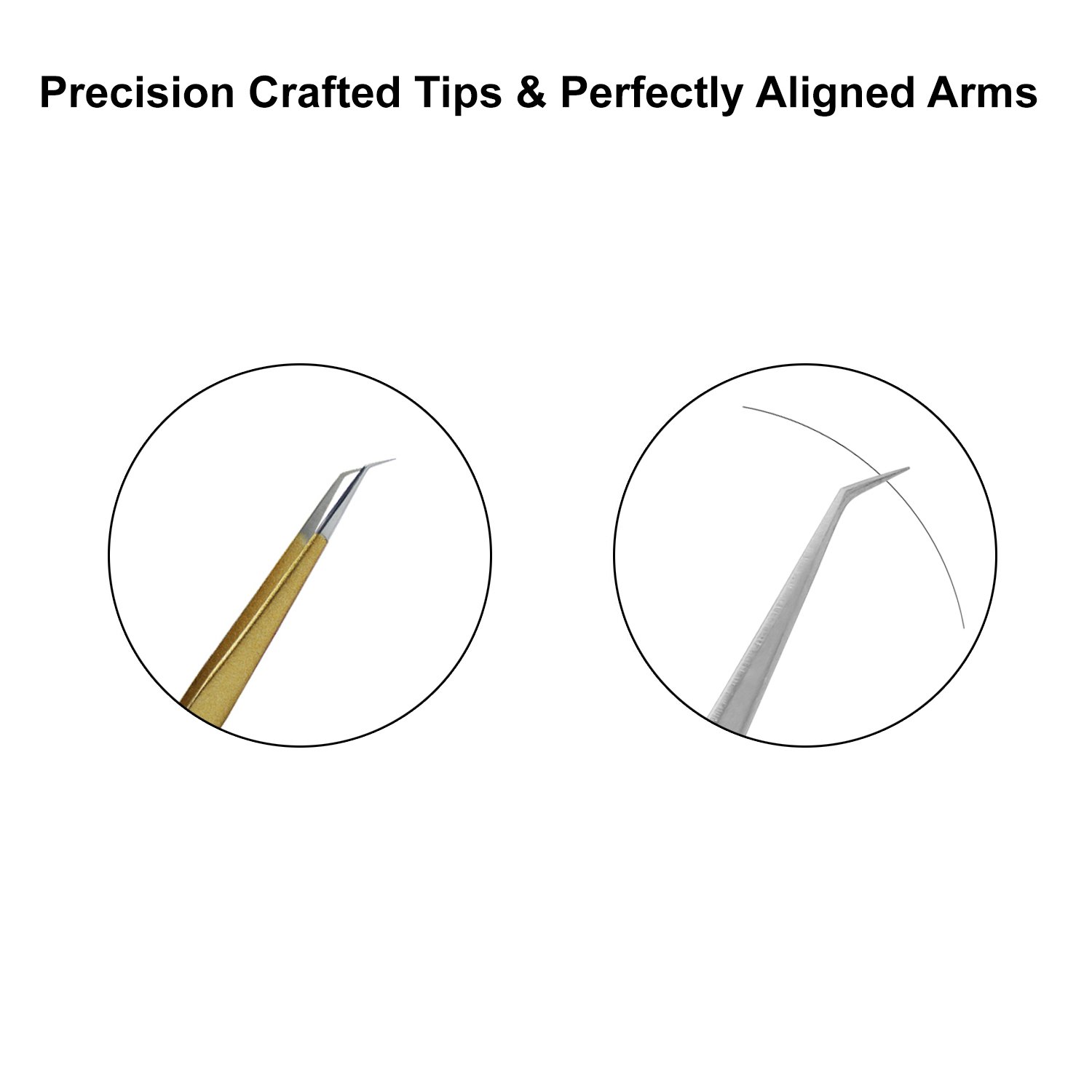 Tweezers for Eyelash Extension - Long 45° Angular Tip Tweezers - Hand Crafted Surgical Stainless Steel Precision Tweezers (Metallic Gold Powder Coated)