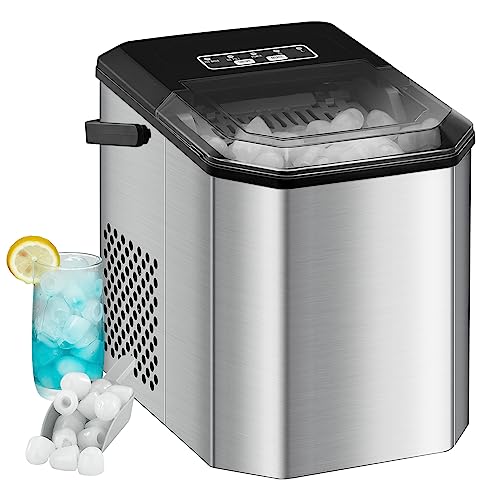 GAOMON Countertop Ice Maker, 26 lbs in 24 Hrs, 9 Cubes Ready in 6 Mins with Ice Scoop and Basket, Portable Ice Cube Maker Self-Cleaning, 2 Sizes of Bullet Ice for Home Kitchen Office Bar Party